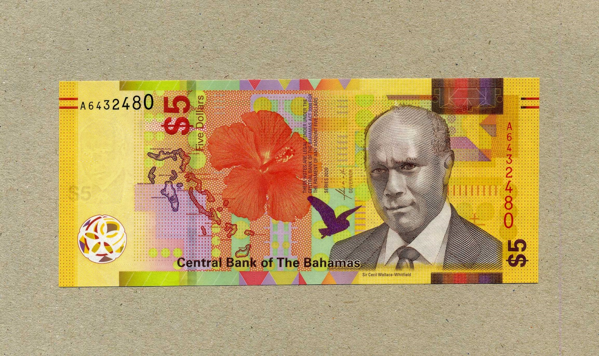 Bahamas 5 Dollars 2020 - Sir Cecil Wallace-Whitfield - unc / GEM UNC ...