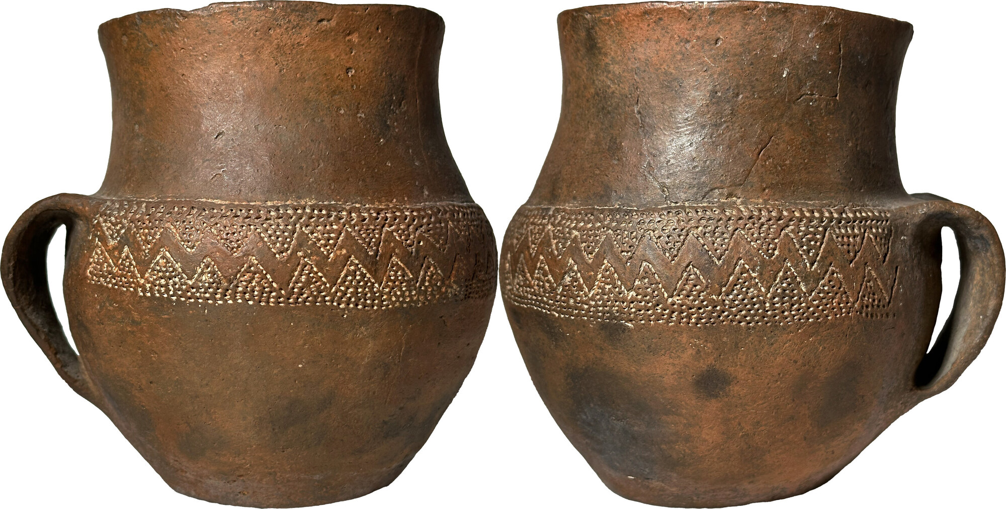 Decorated handle vessel from Bernburg culture, Neolithic Germany, very ...