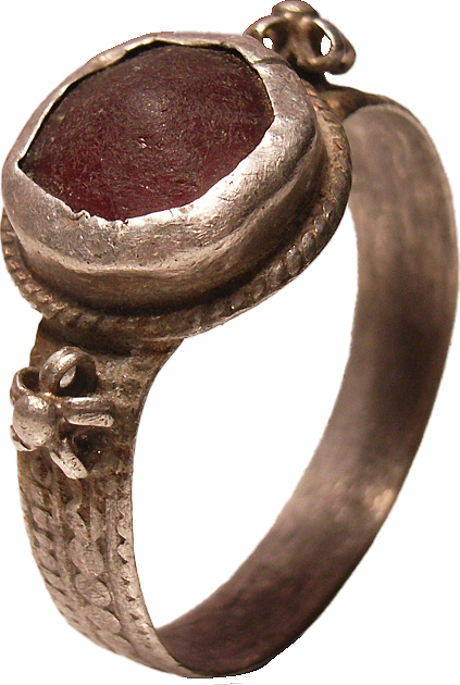 Roman silver finger ring with glass inlay and decoration Antique ...