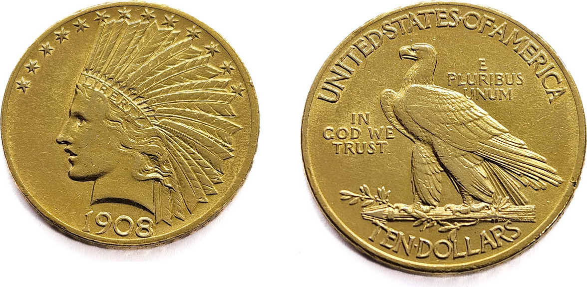 USA 10 Dollar 1908 Indian Head - Gold Extremely Fine | MA-Shops