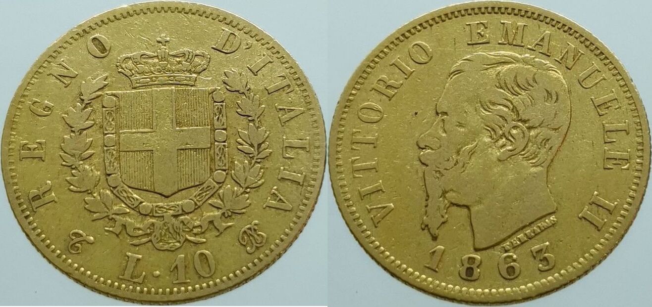 Italy 10 Lire 1863 Vittorio Emanuele II - Gold Very Fine | MA-Shops