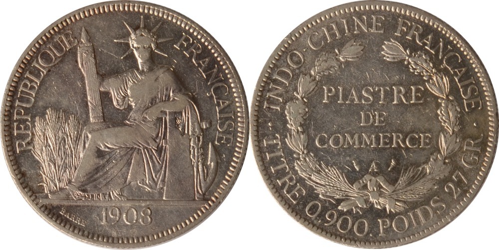 Vietnam / Französisch Indochina 1 Piaster 1908 VF+ | MA-Shops