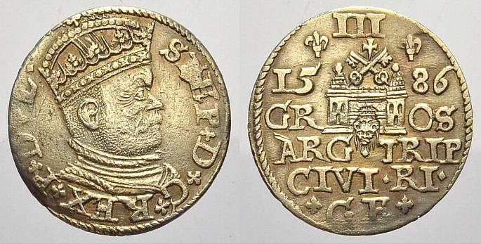 Riga, Stadt 3 Gröscher 1 1586 Stephan Bathory 1576-1586. Kl ...