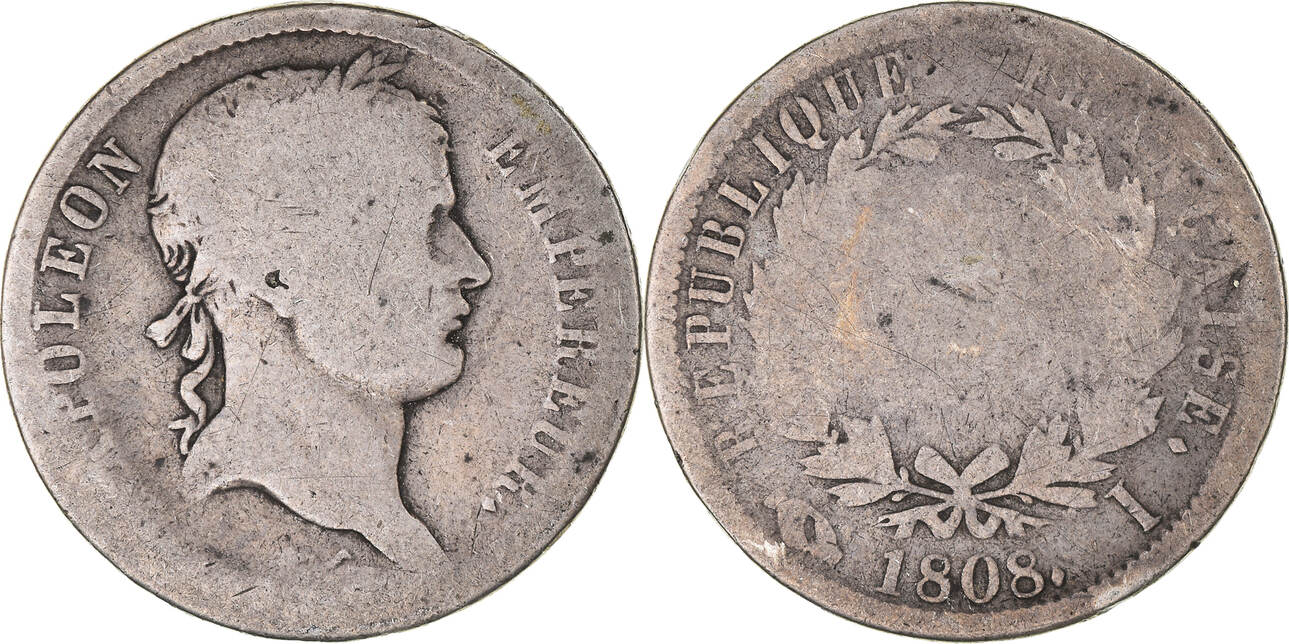 France 2 Francs 1808 I Coin, Napoléon I, Limoges, Silver, KM:684.3 VG(8 ...