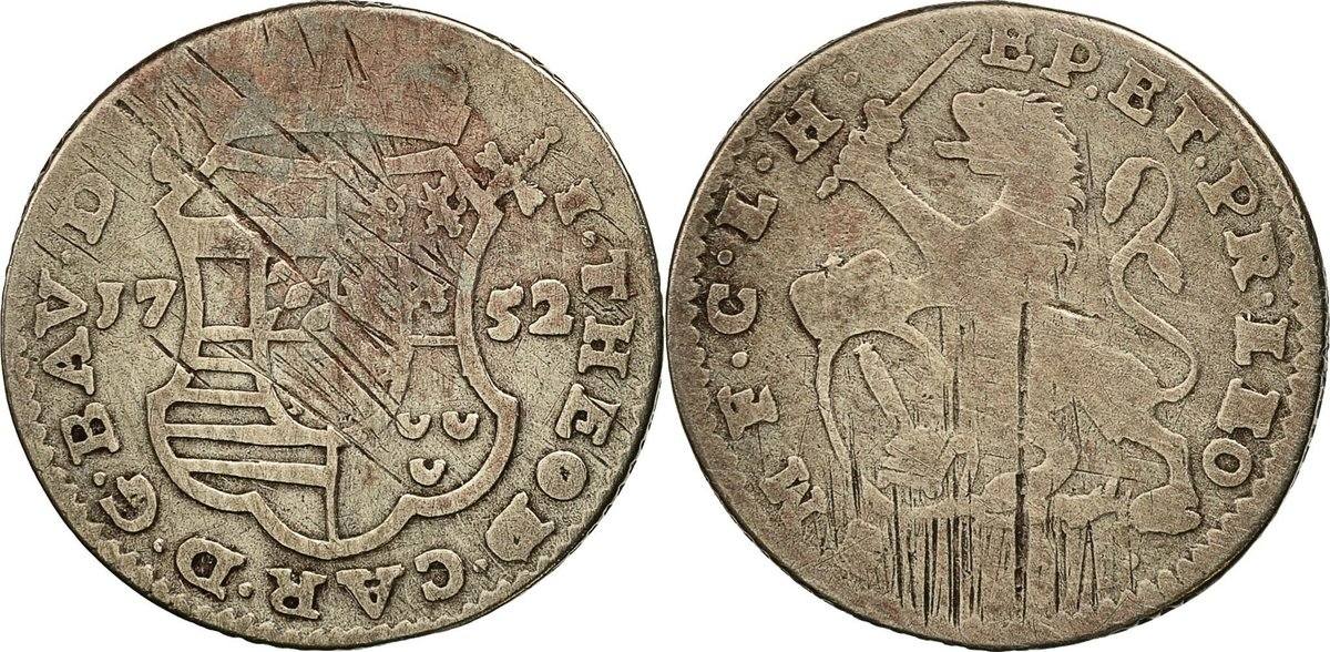 Escalin, 6 Sols 1752 Liege Coin, John Theodore, Liege, Silver F(12-15 ...