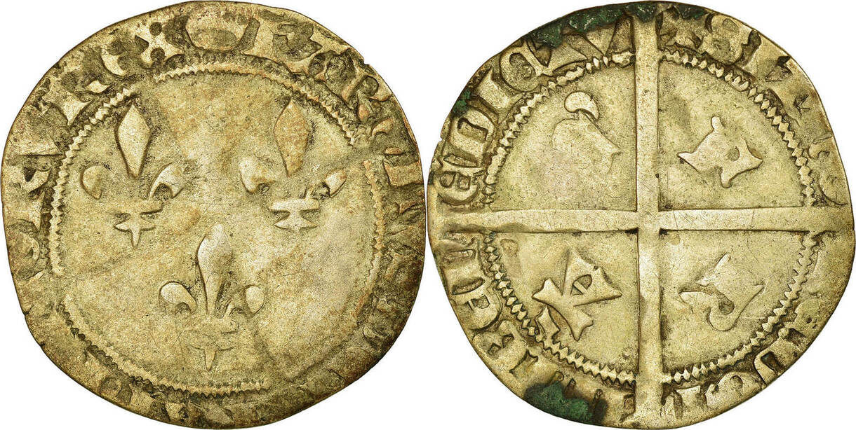 France Double Gros Coin, Charles VII, Plaque, Tournai, Billon VF(30-35 ...
