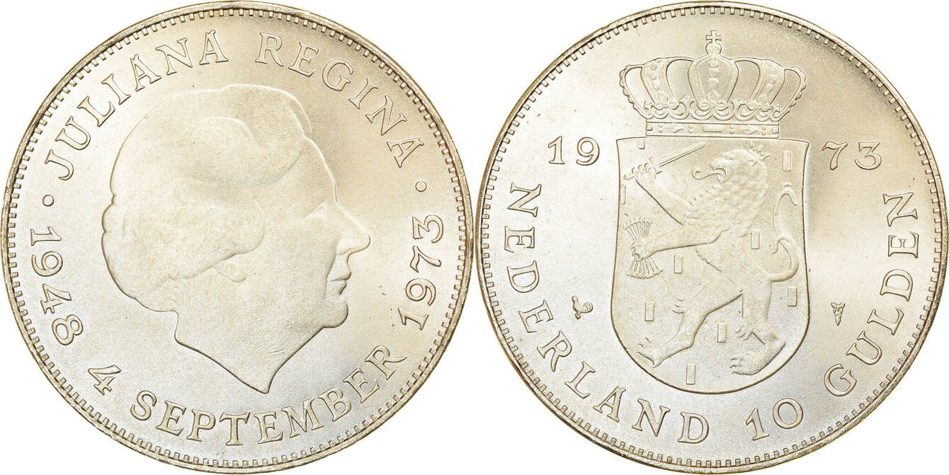 Netherlands 10 Gulden 1973 Utrecht Coin, Juliana, Utrecht, Silver, KM ...