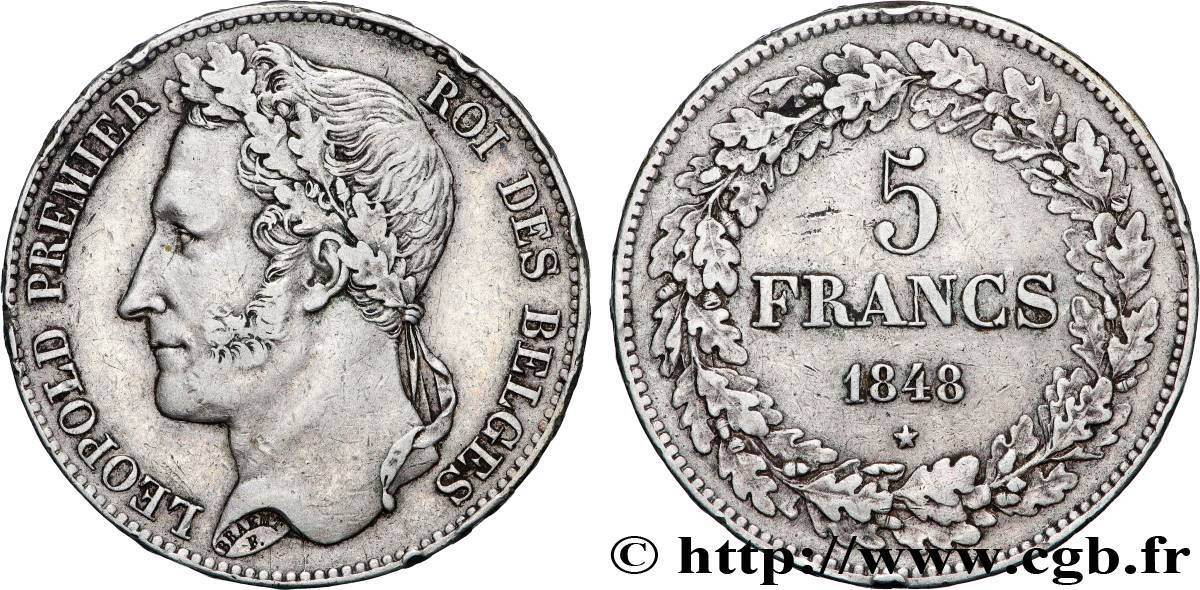 5 Francs Léopold Ier tête laurée BELGIUM 1848 (37mm, 24,86g, 6h) XF ...