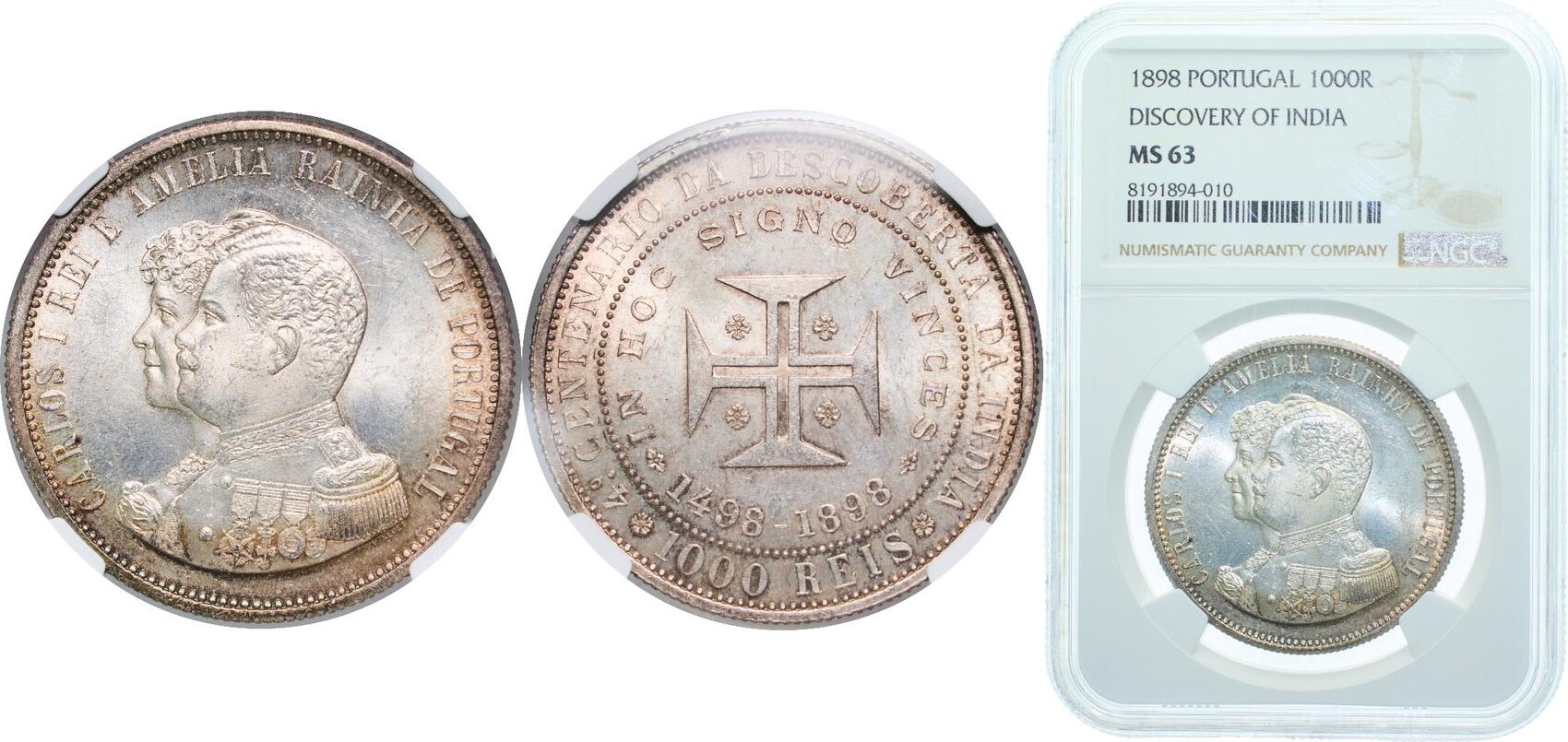 1898 Imprensa Nacional - Portugal Kingdom 1898 1000 Réis - Carlos I (Discovery of India) Silver ...