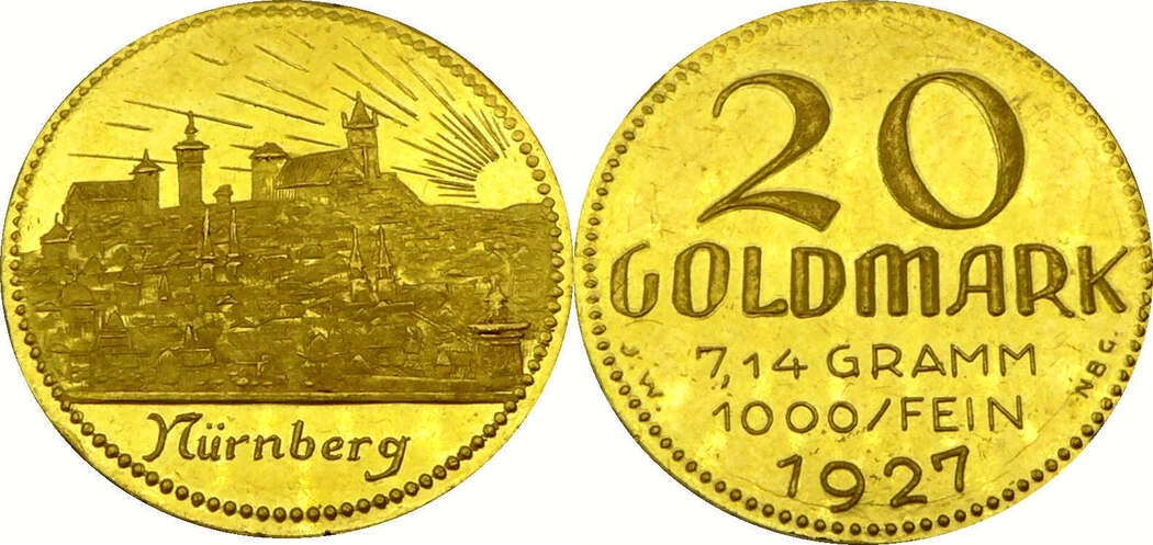 NÜRNBERG, STADT 20 Goldmark 1927 Nürnberg - Zwanzig Goldmark - Josef ...