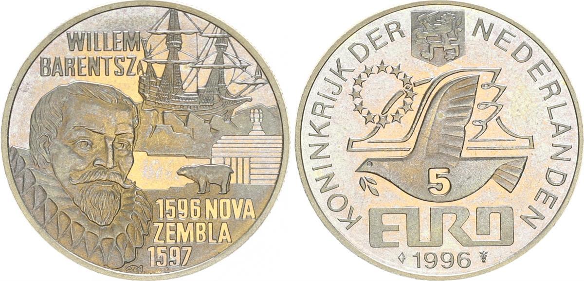 Niederlande 5 Euro 1996 Willem Barentsz (2) CH UNC, attraktive Tönung ...