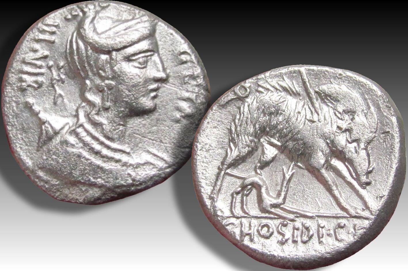 ROMAN REPUBLIC AR silver denarius 64 B.C. / 68 B.C. C. Hosidius Geta ...