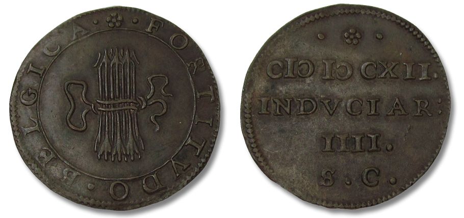 SPANISH NETHERLANDS AE jeton Copper jeton 1612: on the 4th year of the ...