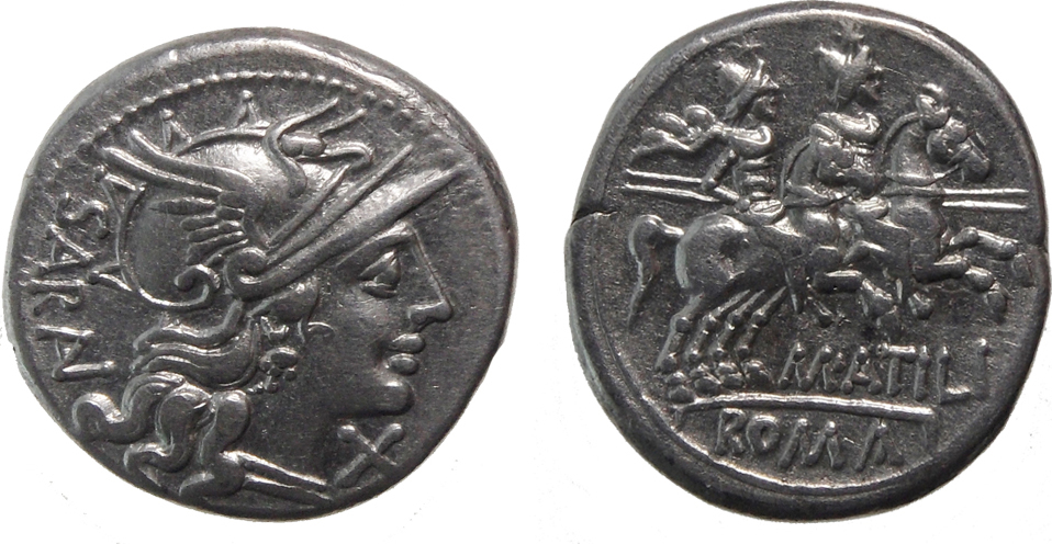 Roman Republic Ar.denarius 148 BC. M.Atilius Saranus lustros,good Exf ...