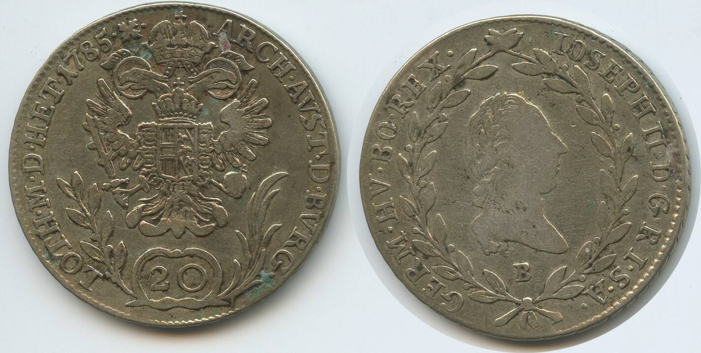 RDR Österreich Ungarn 20 Kreuzer Silber 1785 B Kremnitz M#6622 - Joseph II. 1764-1790 Austria VF ...