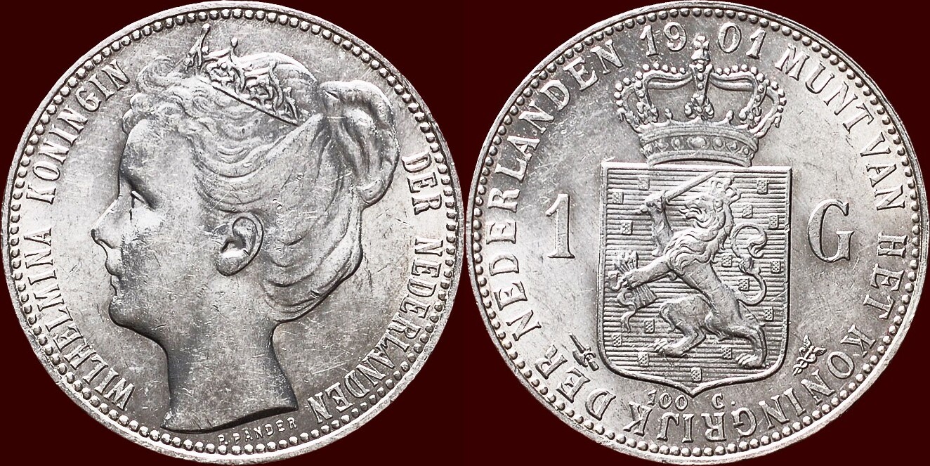 Koninkrijk der Nederlanden 1 Gulden 1901 NEDERLAND (NETHERLANDS, KINGDOM) - WILHELMINA, 1890 ...
