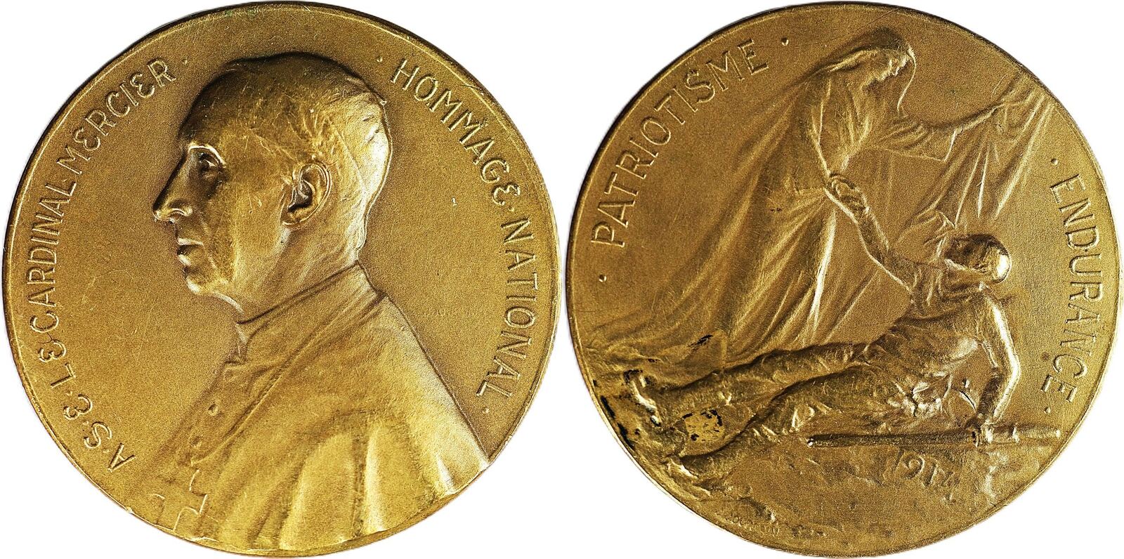 Belgium Medal 1918 WWI - Hommage National au Cardinal Mercier - by J ...