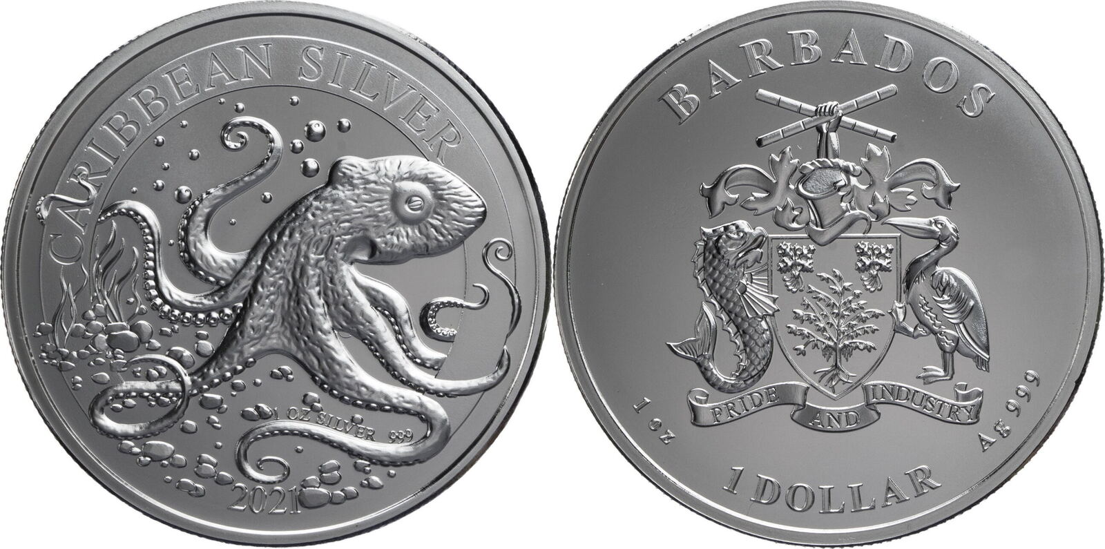 Barbados 1 Dollar 2021 Caribbean Octopus BU | MA-Shops