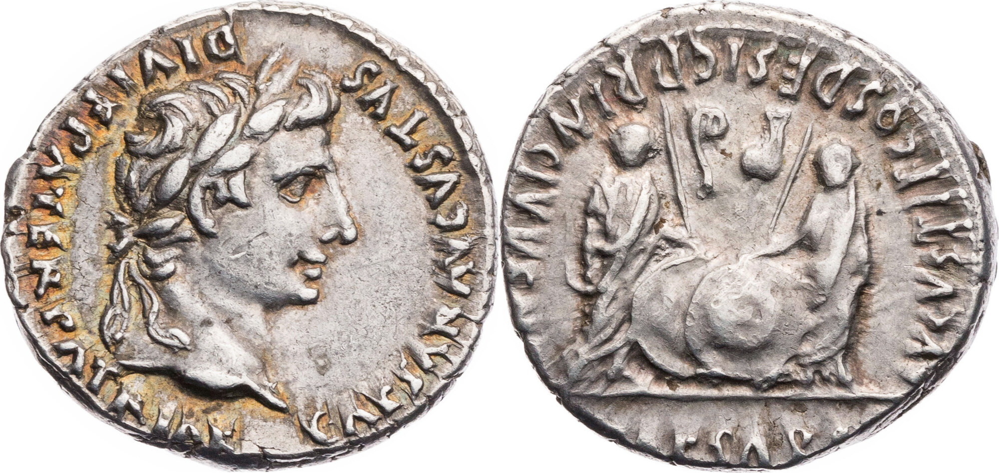 Römische Kaiserzeit Denar 2/1 v. Chr. Augustus, Kopf / Gaius und Lucius ...