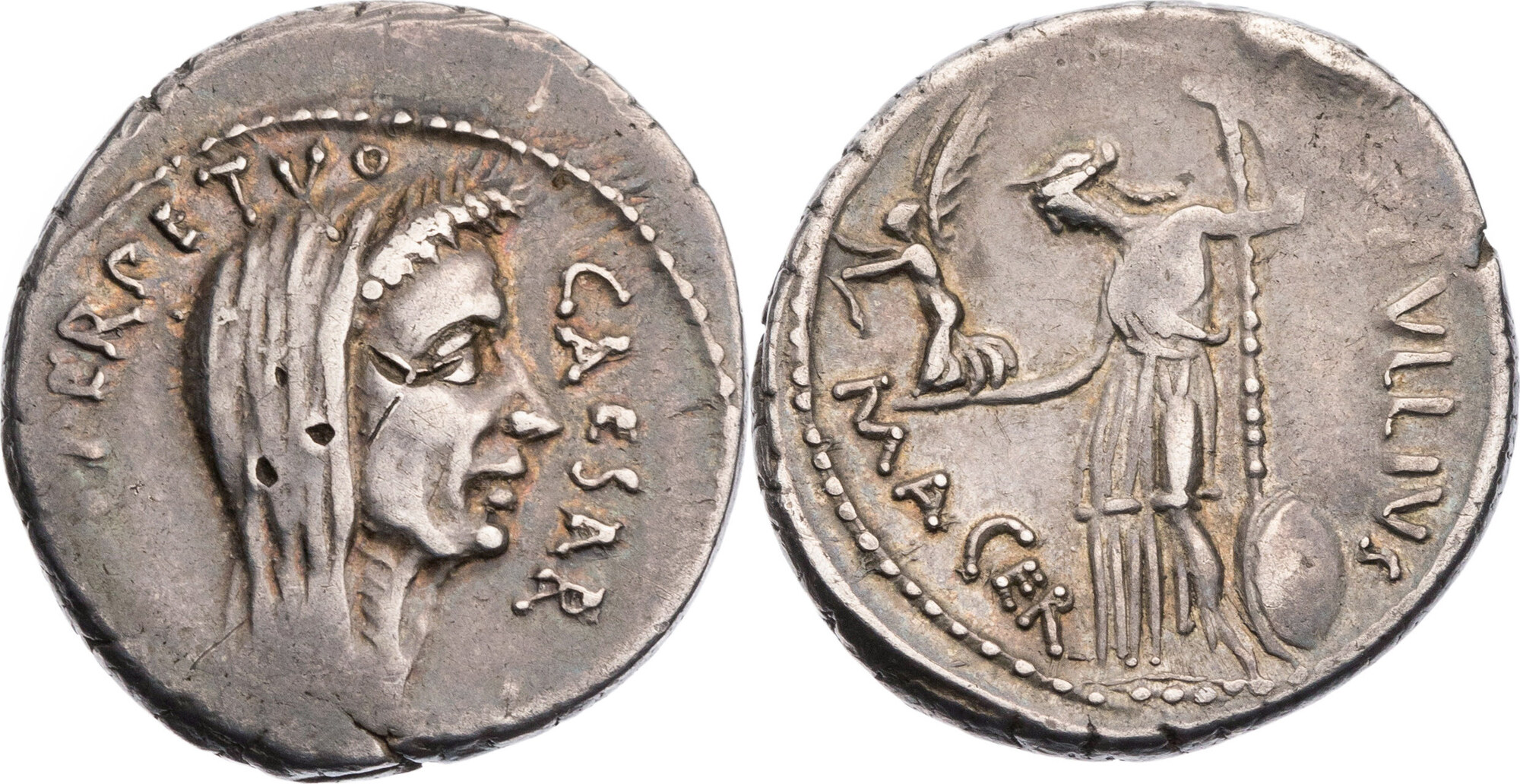 Römische Republik Denar Februar-März 44 v. Chr. P. Sepullius Macer mit ...