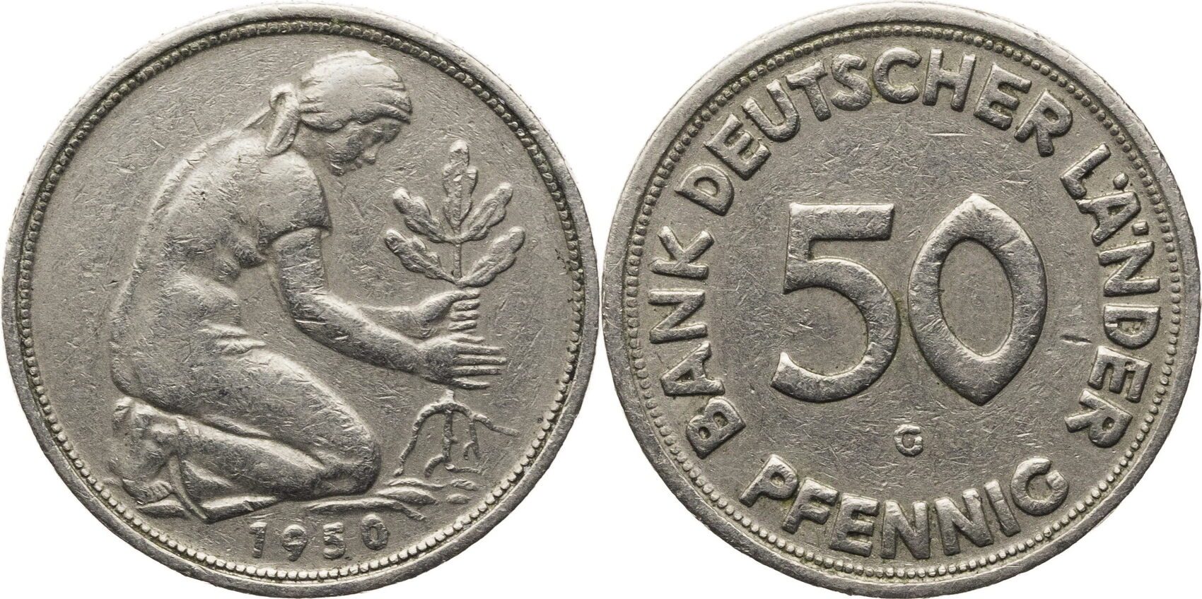 Bundesrepublik Deutschland 50 Pfennig 1950 G Bank Deutscher Länder ...