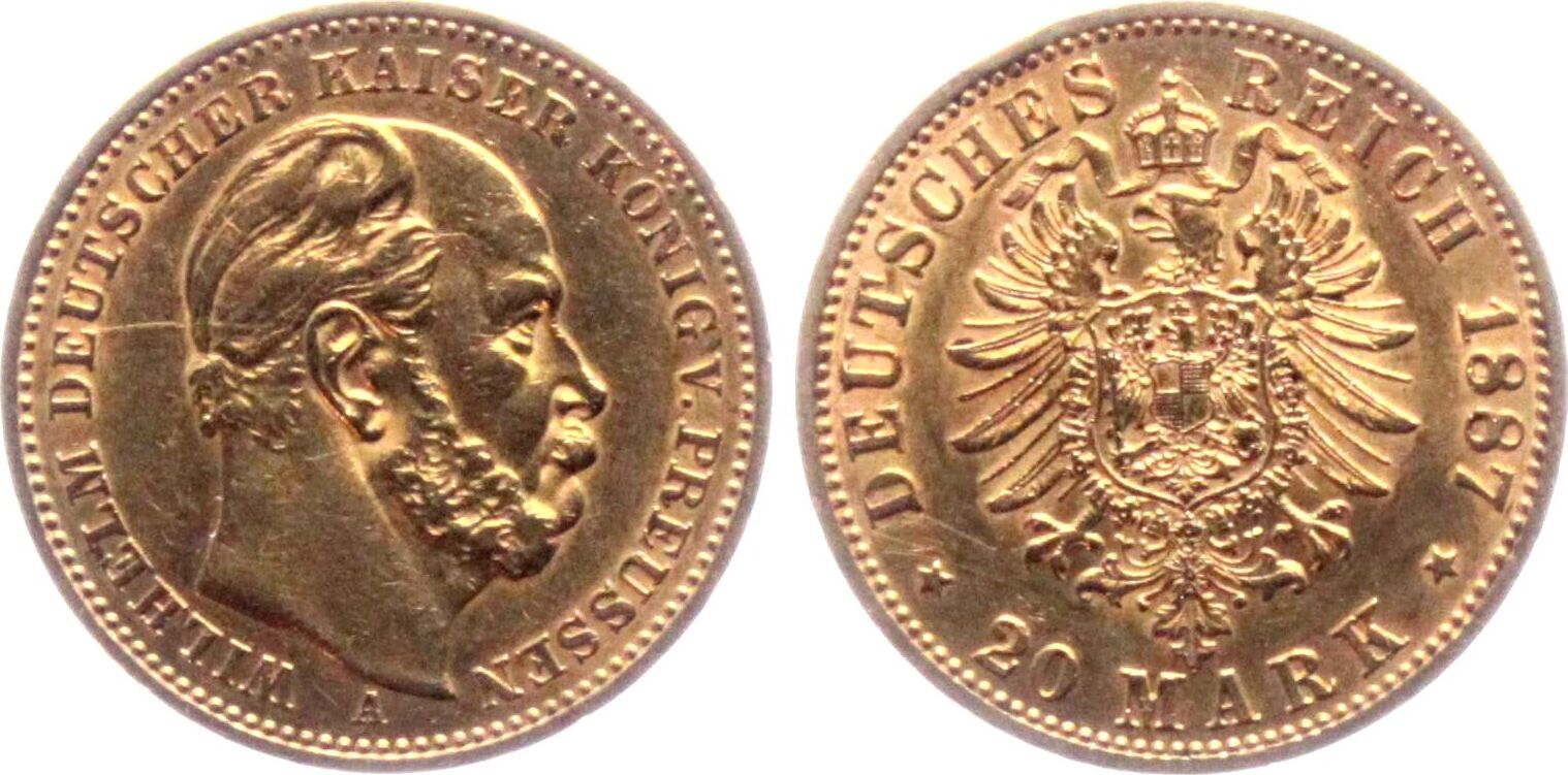 Preussen - Kaiserreich 20 Mark 1887 A Kaiser Wilhelm I. (1871-1888) VF ...