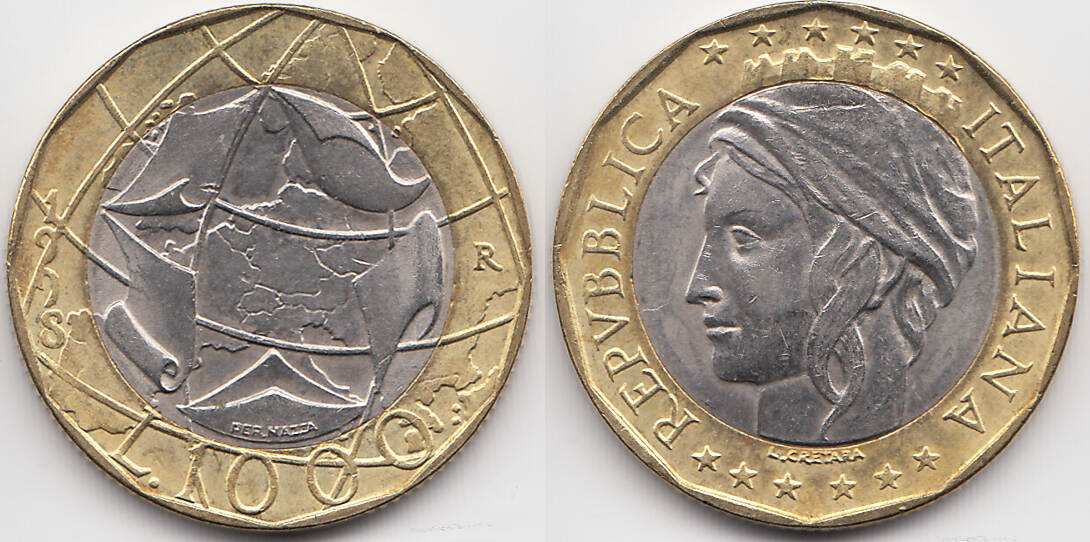 Italien - Italy 1000 Lire 1998 R Republik seit 1946 – Europakarte EF | MA-Shops