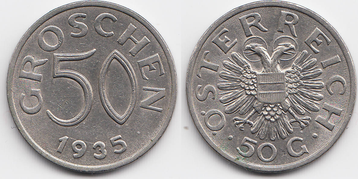 Österreich - Austria 50 Groschen 1935 1. Republik 1918-1938 EF | MA-Shops
