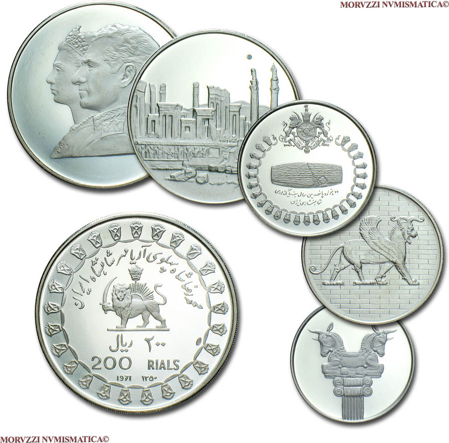 Iran 25 - 50 - 75 - 100 - 200 RIALS 1971 Mohammad Reza Pahlavi Shah ...