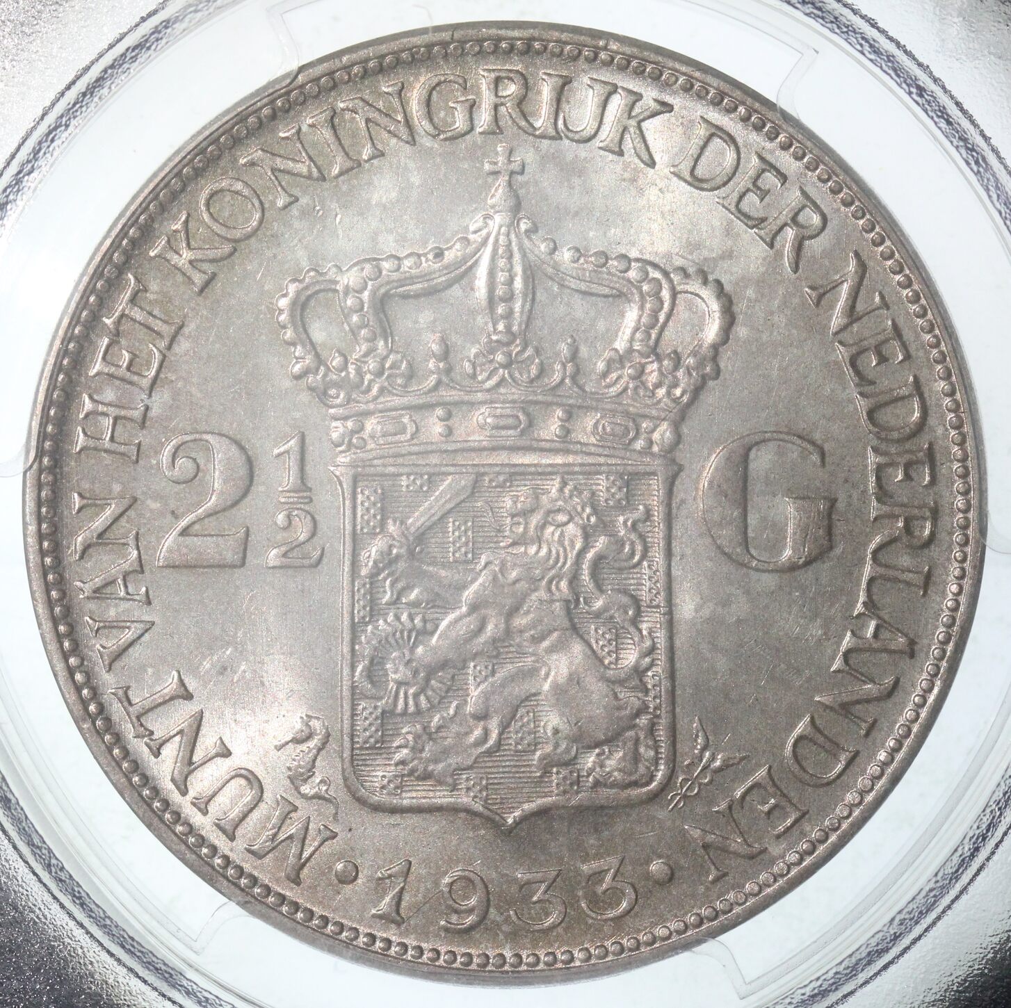 Netherlands 2½ Gulden grof haar 1933 Wilhelmina 2 1/2 gulden of rijksdaalder PCGS MS62 | MA-Shops