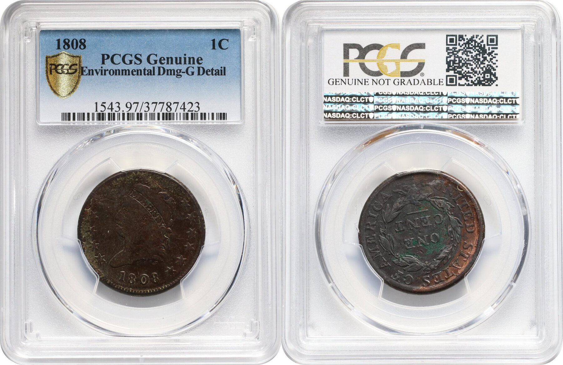 USA 1 Cent 1808 Capped Bust Cent PCGS Genuine - G Details (97 ...