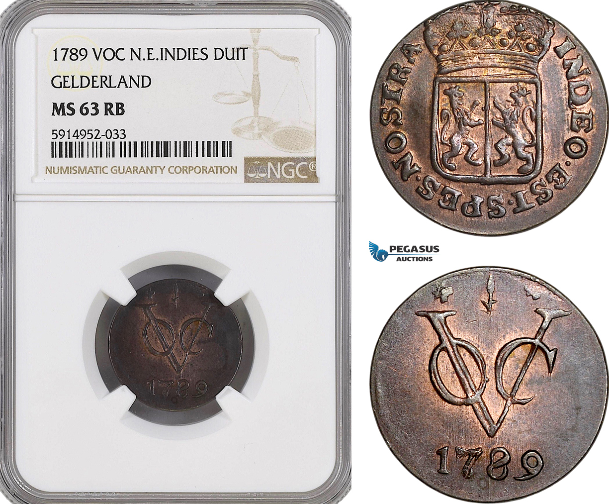 Netherlands East Indies 1 Duit 1789 VOC NGC MS63RB | MA-Shops