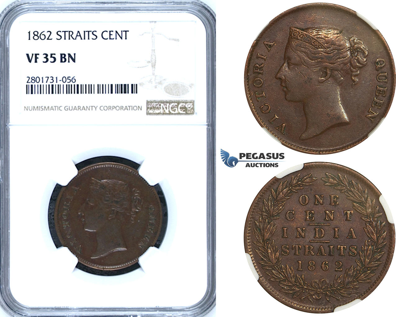 Straits Settlements 1 Cent 1862 Victoria NGC VF35BN | MA-Shops