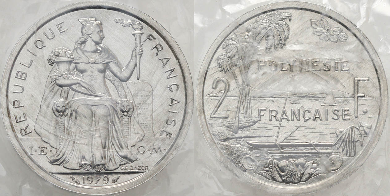 French Polynesia 2 Francs 1979 Piefort, Mintage 150 Pcs BU (MS65-70) | MA-Shops