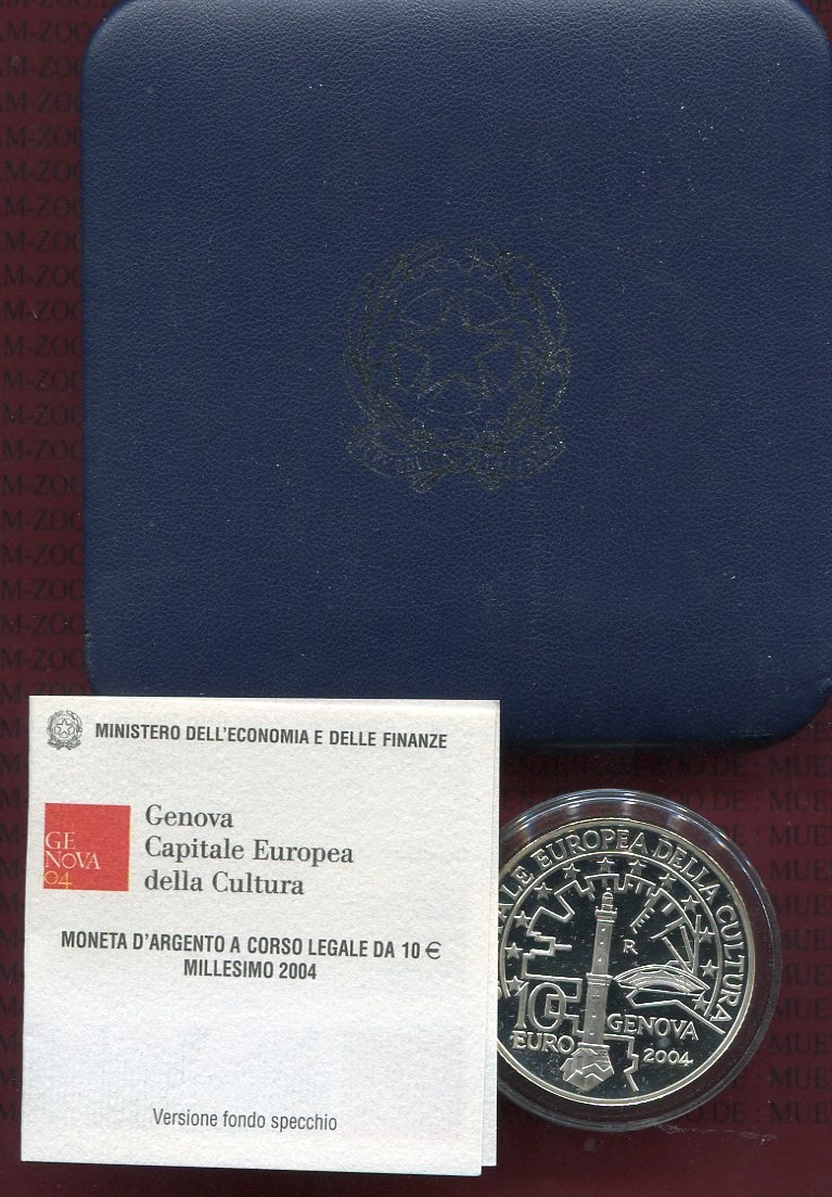 Italien, Italy 10 Euro Silbermünze 2004 Genua Genova Kulturhauptstadt ...