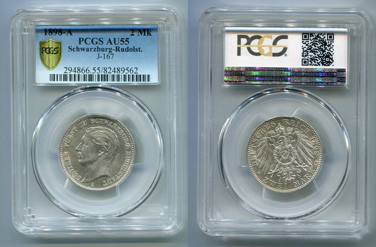 Schwarzburg Rudolstadt 2 Mark Silbermünze Kursmünze 1898 Günther PCGS ...