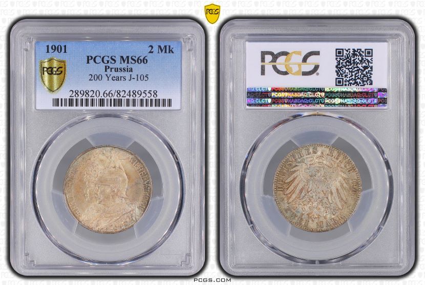 Prussia Preußen 2 Mk Mark 1901 200 Jahre Königreich, PCGS MS66 | MA-Shops