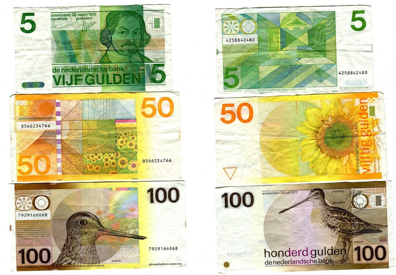 5, 50 & 100 Gulden 1973-1982 Niederlande Lot aus 3 Banknoten please see ...