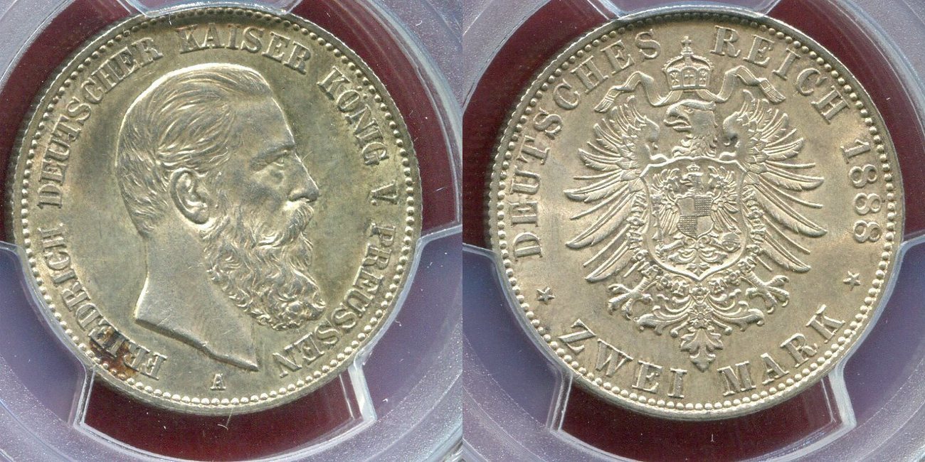 Preußen Germany 2 Mark 1888 A Friedrich III. PCGS Holder MS 62 | MA-Shops