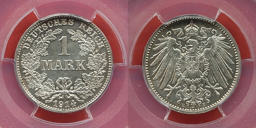 Germany-Empire 1 Mark 1914-E Deutsches Kaiserreich Kursmuenze PCGS MS65 ...