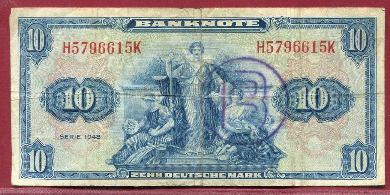 Bundesrepublik Deutschland 10 DM Deutsche Mark 1948 Kopfgeld Banknote B ...