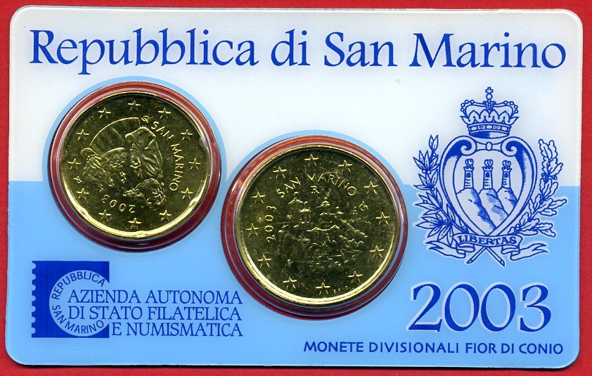 San Marino Mini KMS 70 Cents 2003 Mini Kursmünzensatz 20 Cents, 50 ...