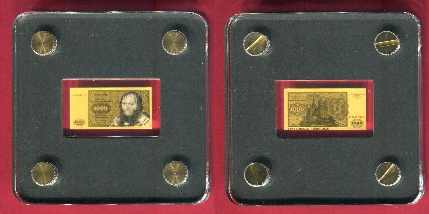 Deutschland 1/500 Unze Gold 1000 DM Banknote Erstausgabe vom 27.07.1964 ...