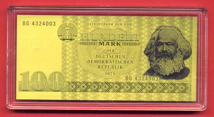 DDR 0,5 Gramm Goldnote 1975 100 Mark Banknote - Karl Marx Gold with ...