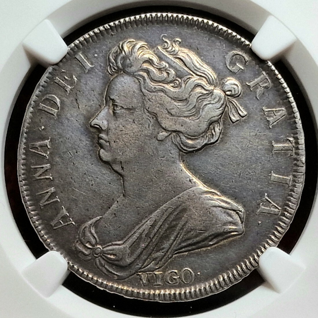 England 1/2 Crown 1703 VIGO Queen Anne Anna 1702 - 1714 Vigo Tertio Edge NGC XF Details Cleaned ...