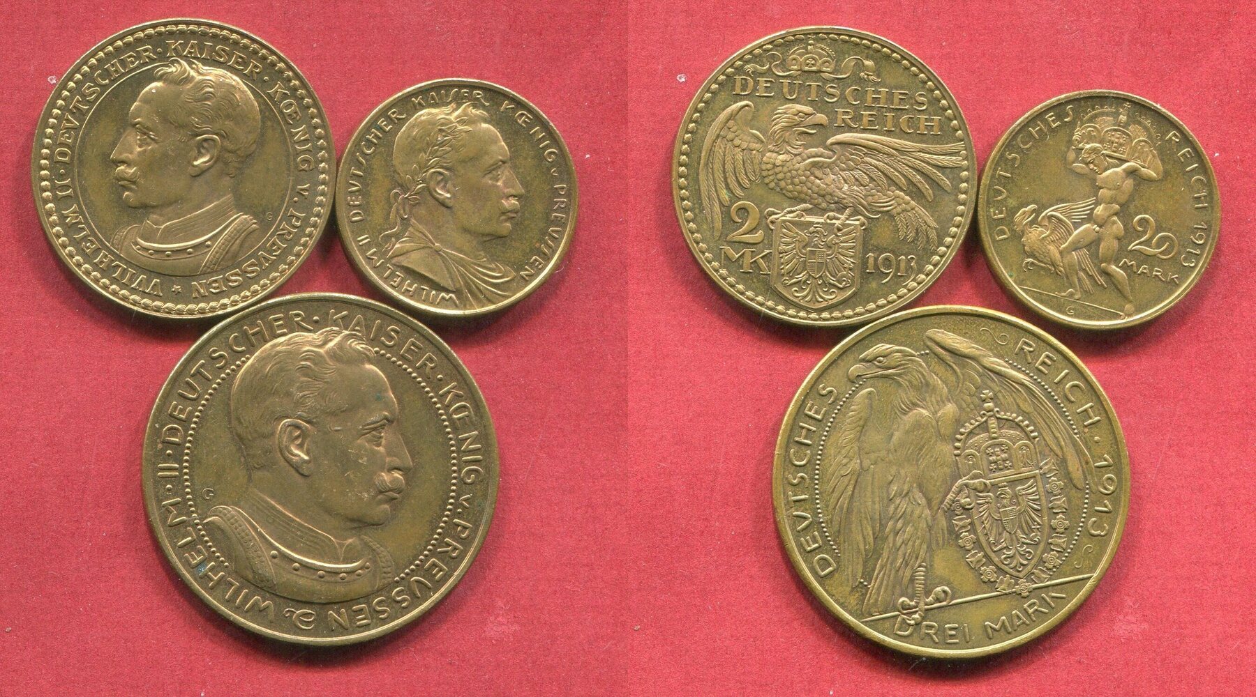 Germany Deutschland Karl Götz Proben Preußen 2, 3 und 20 Mark Proben ...