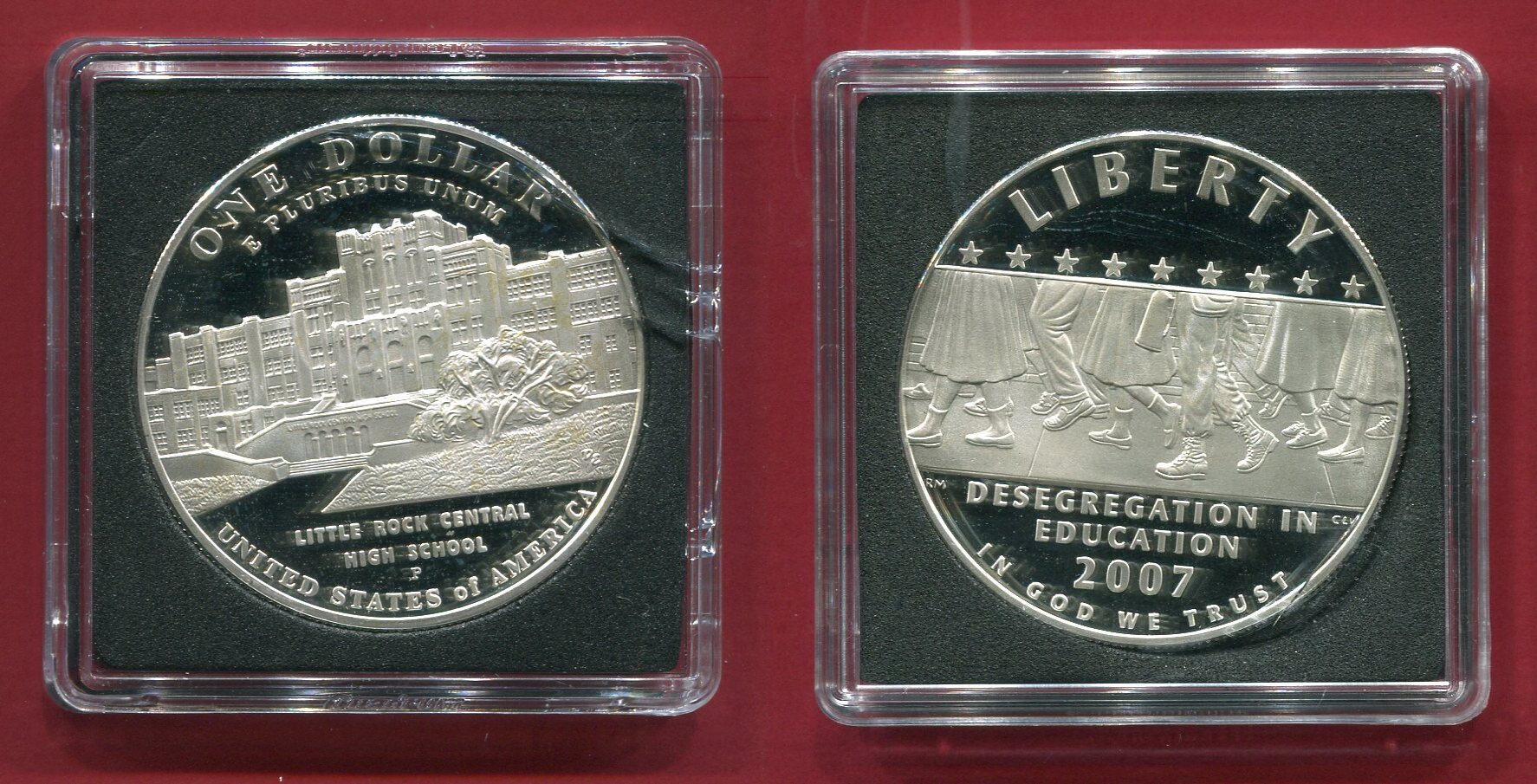 USA 1 Dollar Silbermünze 2007 Little Rock High School proof in capsule ...