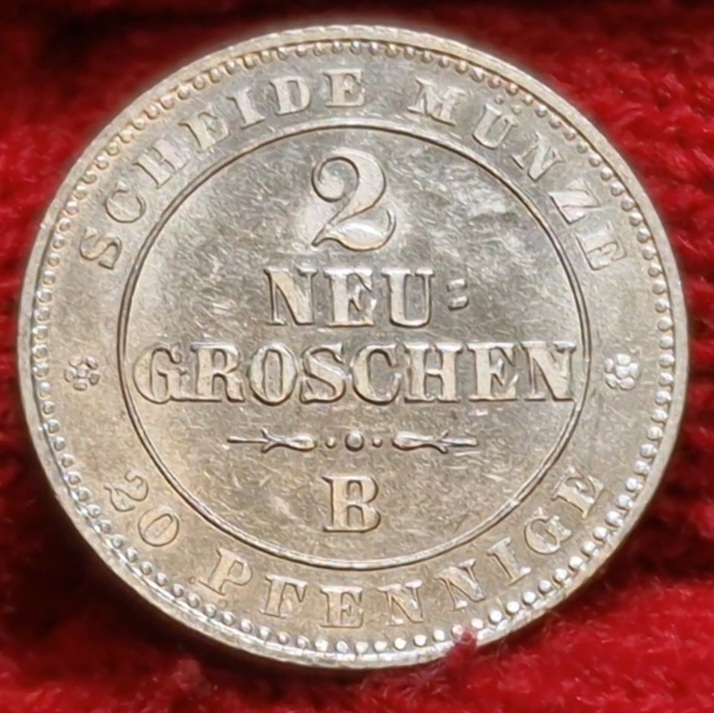 Sachsen Germany 2 Neugroschen 20 Pfennig 1863 B König Johann Unc ...