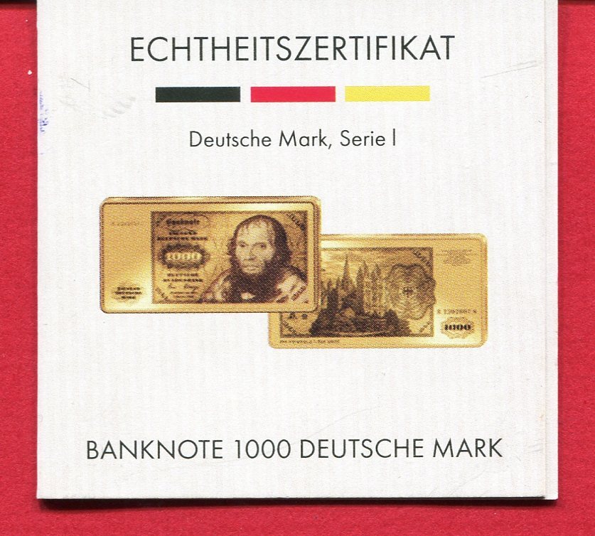 Deutschland 1/500 Unze Gold 1000 DM Banknote - Deutsche Mark, Serie I ...