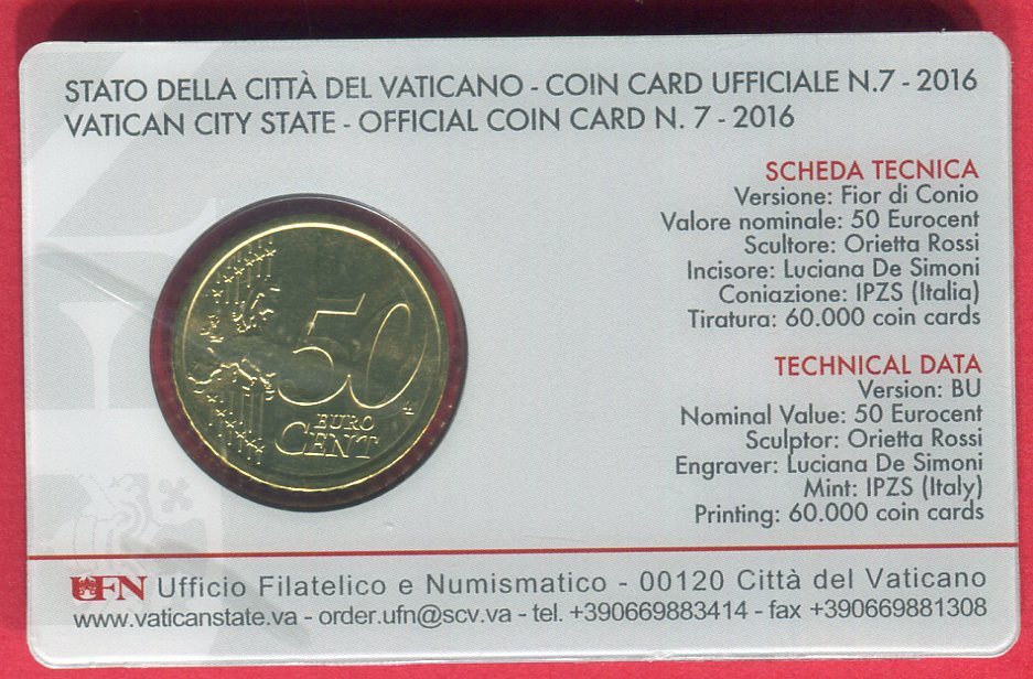 Vatikan 50 Cents Kursmünze 2016 Papst Franziskus - Coincard No. 7 unc. coincard | MA-Shops